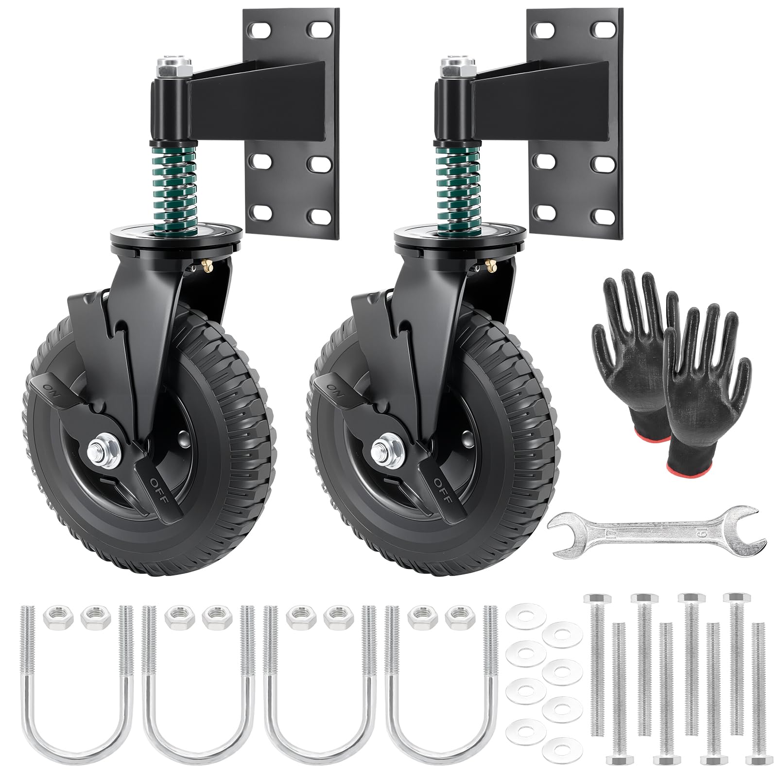 2Pcs 8 Inch Fence Gate Wheels with Brake 2 Install Heavy Duty Gate ...