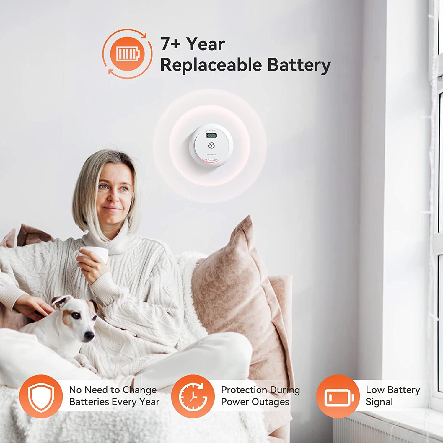 Jemay Combination Smoke Carbon Monoxide Alarm Detector with Display,7-Year Battery Smoke and CO ...