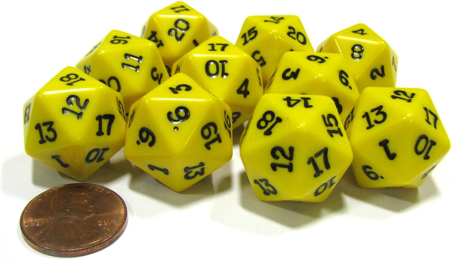 Amazon.com: Set of 10 Twenty Sided 19mm D20 Opaque RPG Dice - Yellow ...