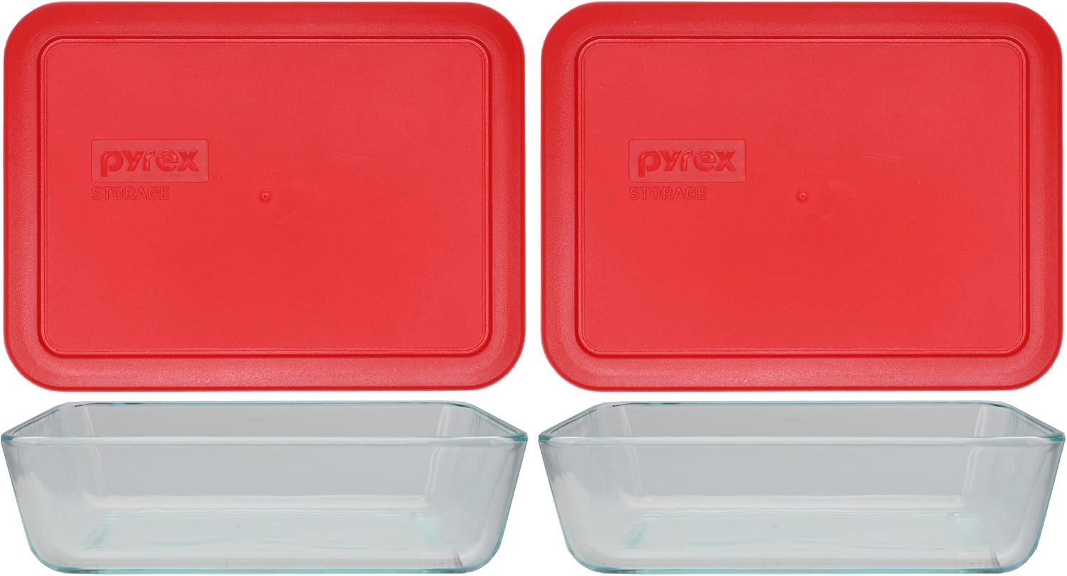 Amazon.com: Pyrex (2 7210 3-Cup Glass Dishes & (2) 7210-PC Poppy Red ...