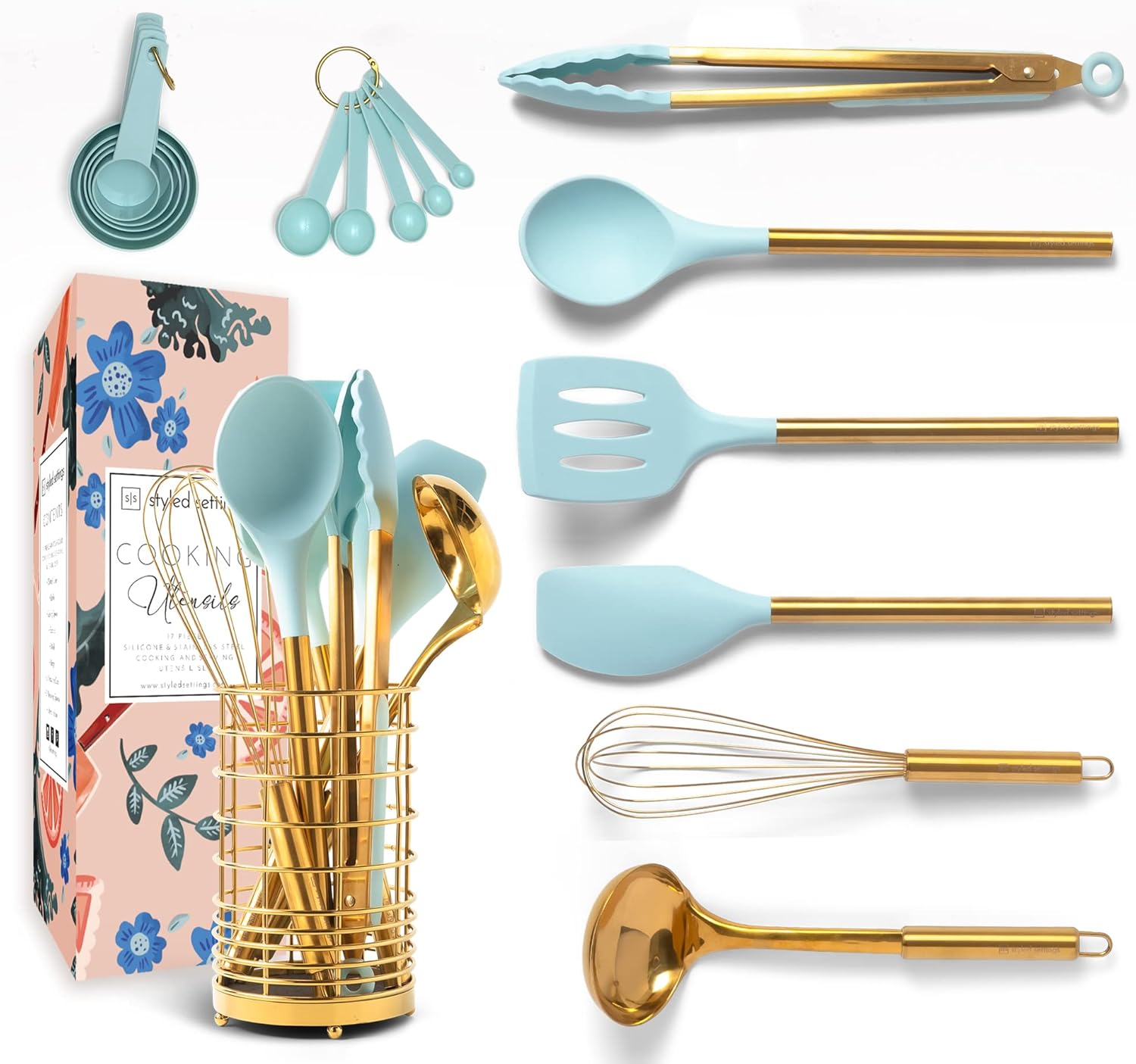 Amazon.com: Teal Blue Cooking Utensils Set with Holder - 17PC Teal ...