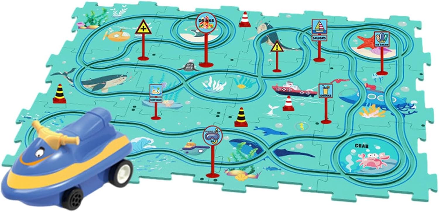 Amazon.co.jp: Kids Race Track, Puzzle Racer Car Truck 25 Pieces, Fun ...