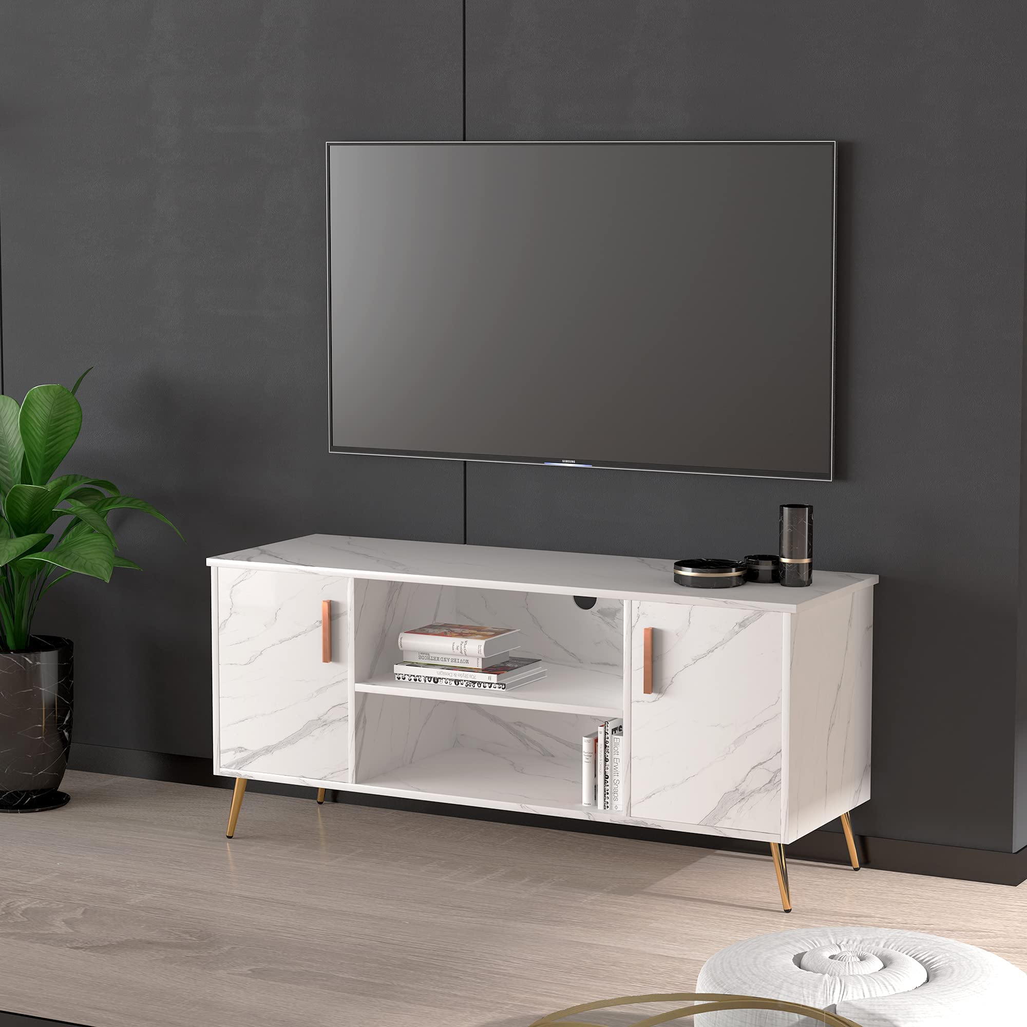 Lvsomt Modern Marble Tv Stand For Living Room Media Console ...