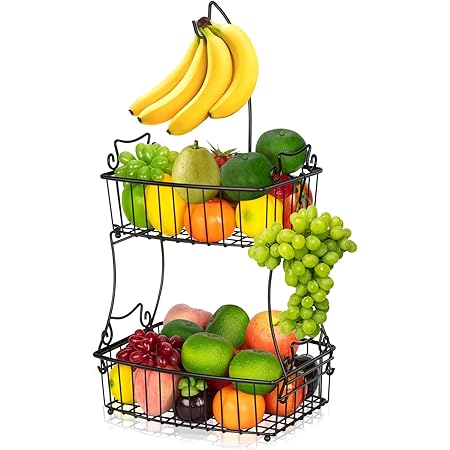 Mutool 2 Tier Fruit Racks with Banana Hanger Desktop Fruit Bowls Metal ...