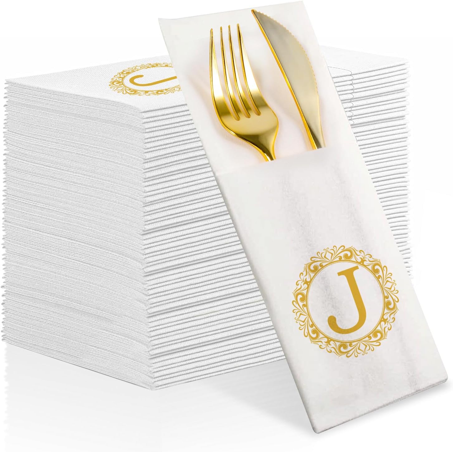 Amazon.com: Monogrammed Pocket Napkins Disposable, 50 Pack White and ...
