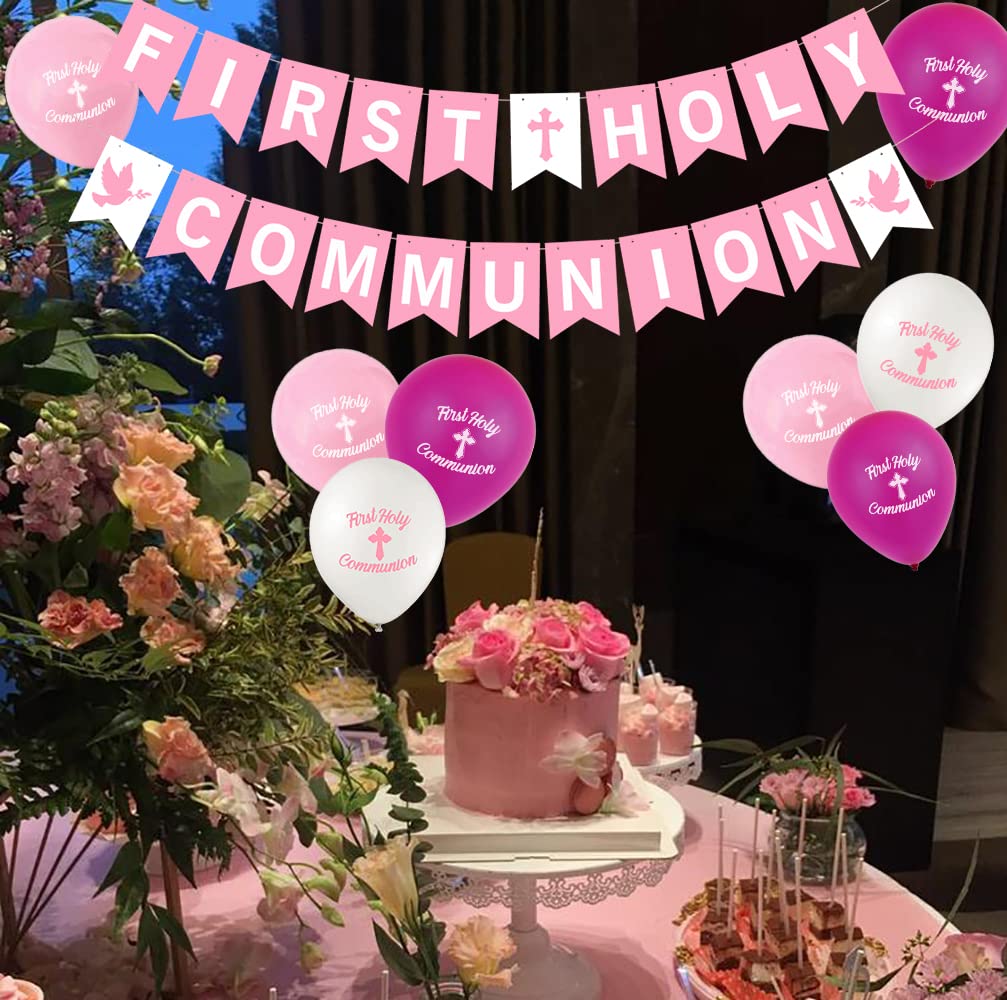 Elicola First Communion Decorations for Girls Including Pink First ...