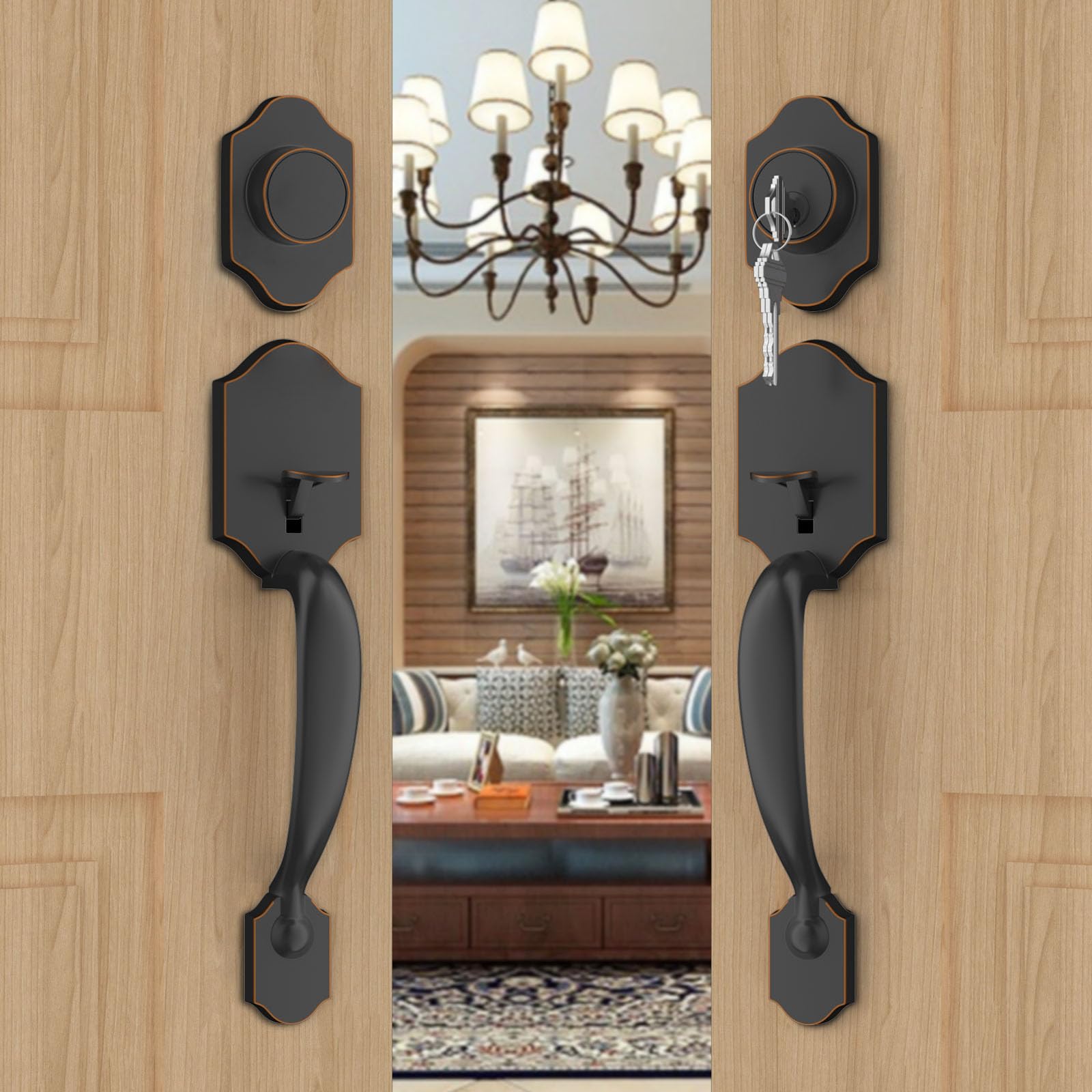 goldenwarm Double Front Door Lock Set, Oil-Rubbed Bronze Double Door ...