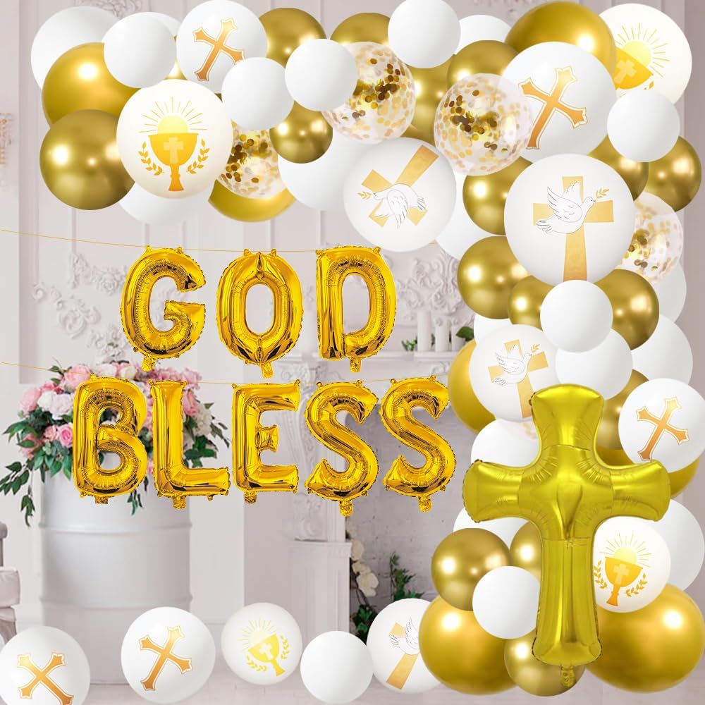Amazon.com: God Bless Baptism Party Decoration 120 PCS First Communion ...