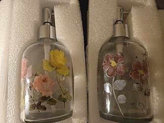 Amazon.com: 17oz Flower Glass Soap Dispenser Bottle with Plastic Pump ...