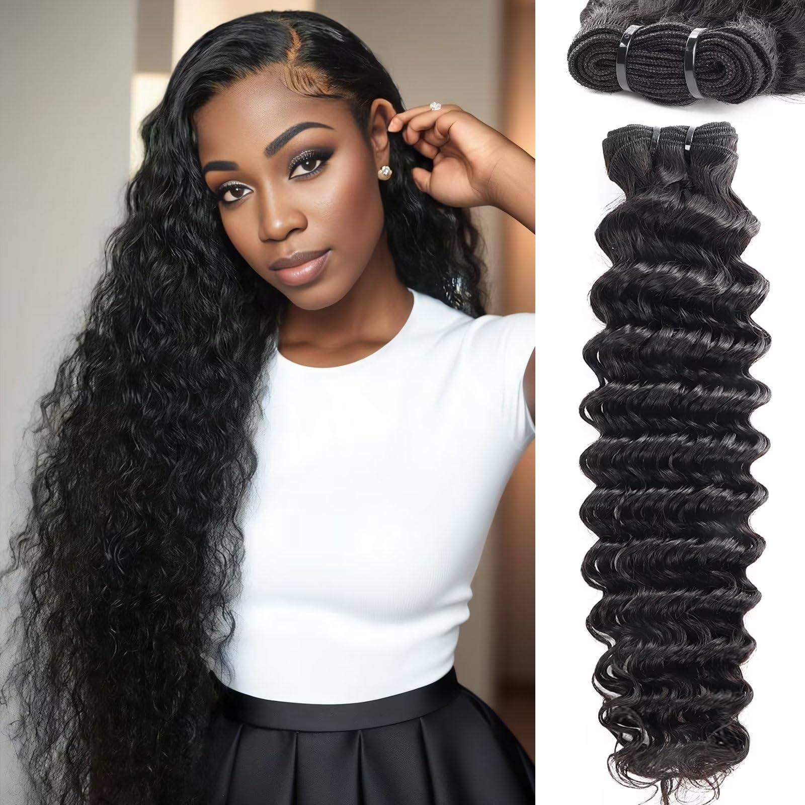 Amazon.com : Deep Wave Human Hair Bundles 20 22 24 Inch Water Wave ...