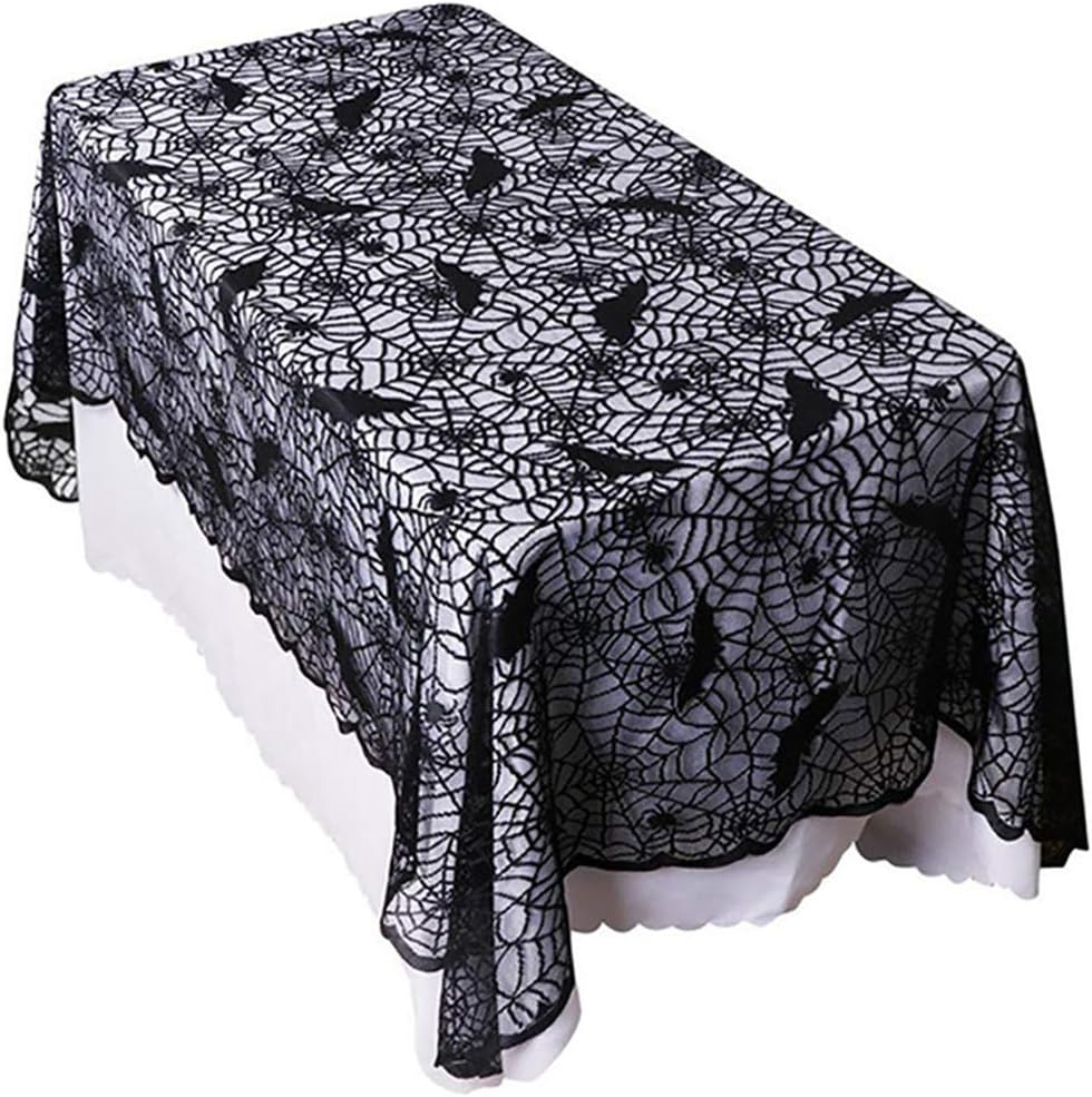 Amazon.com: Rectangular Halloween Tablecloth, Halloween Bat Spider Web ...