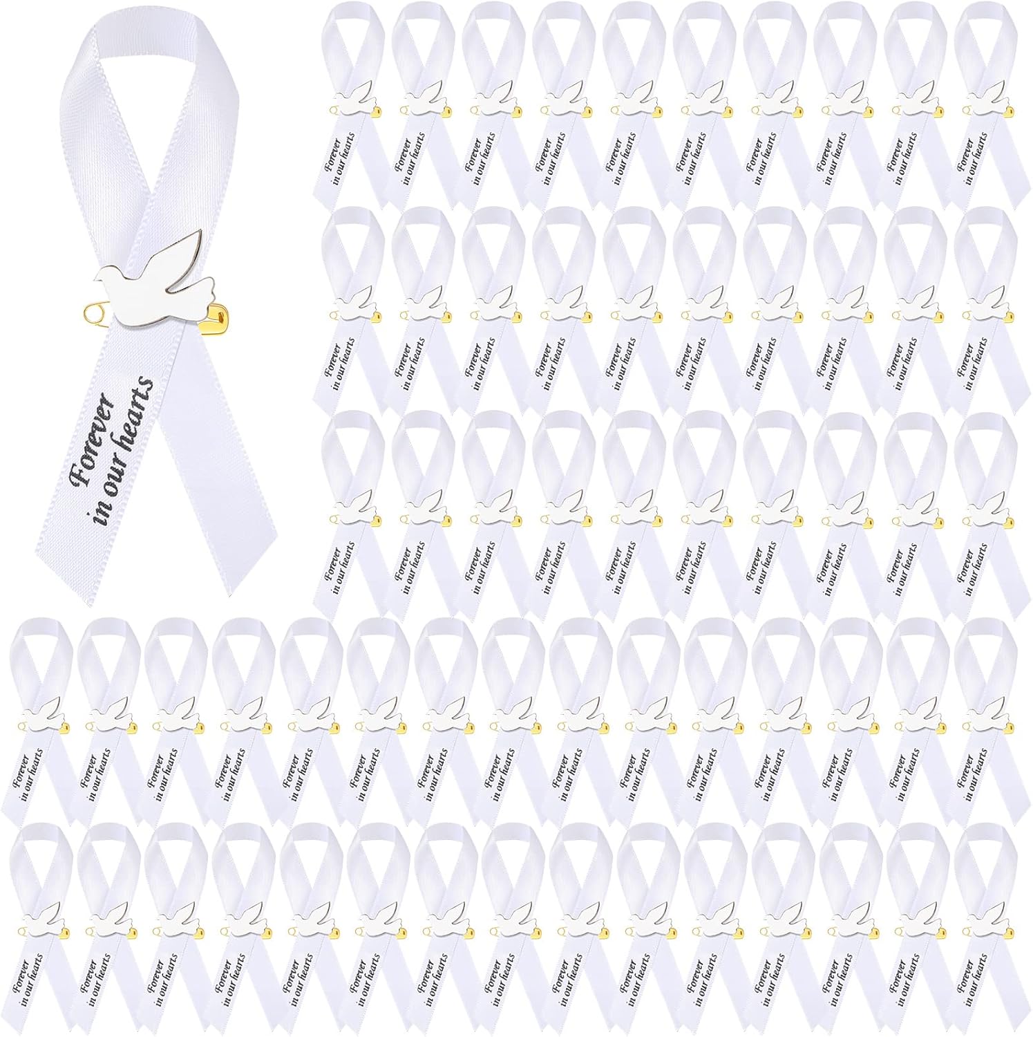 Amazon.com: 50 Pcs Dove Funeral Ribbons Memorial Ribbon Funeral Pins ...