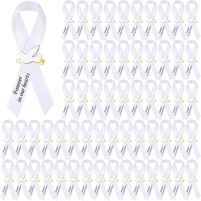 Amazon.com: 50 Pcs Dove Funeral Ribbons Memorial Ribbon Funeral Pins ...