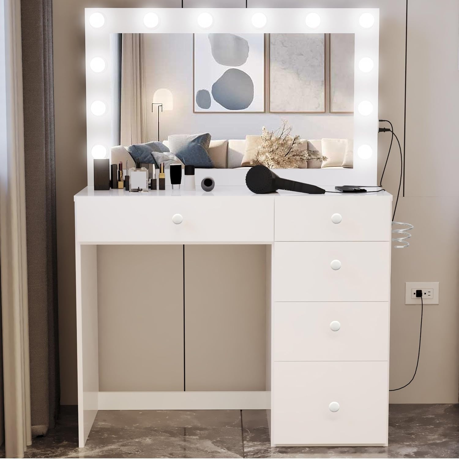 Amazon.com: Boahaus Eva Modern Makeup Vanity Desk, White Makeup Table ...