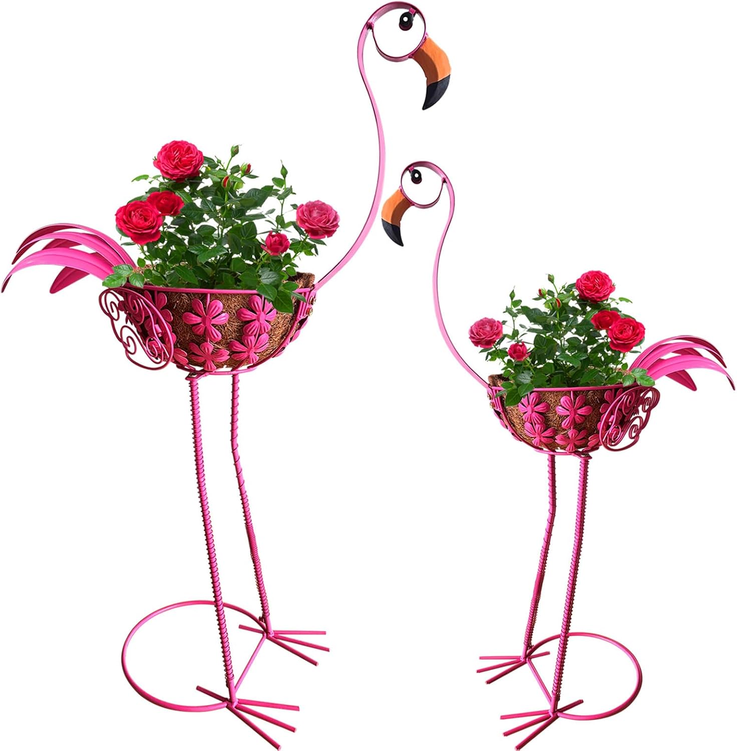 Amazon.com : Jarquia 2 Pack Flamingo Planter-Metal Flamingo Garden ...