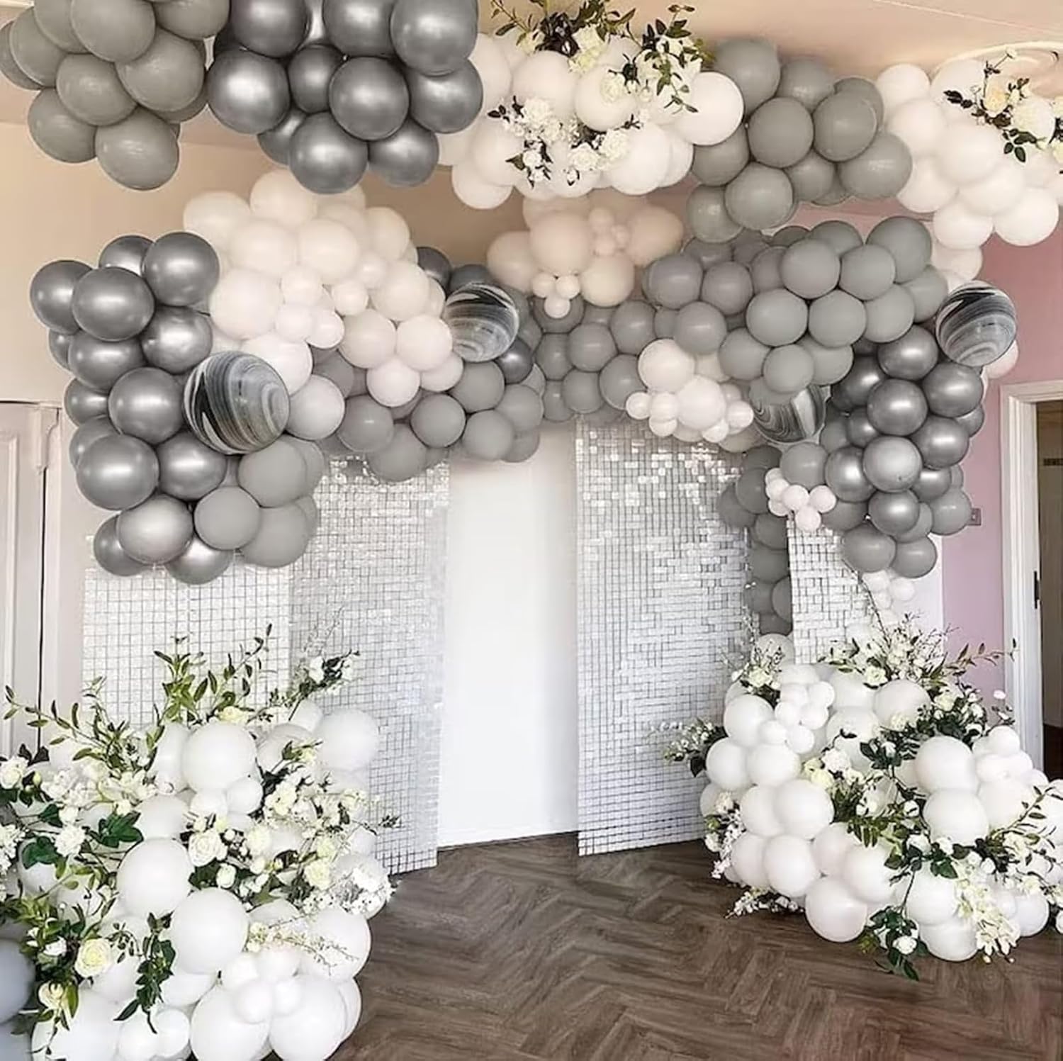 Amazon.com: Balloon, Marble Black White And Grey Balloon Garland ...
