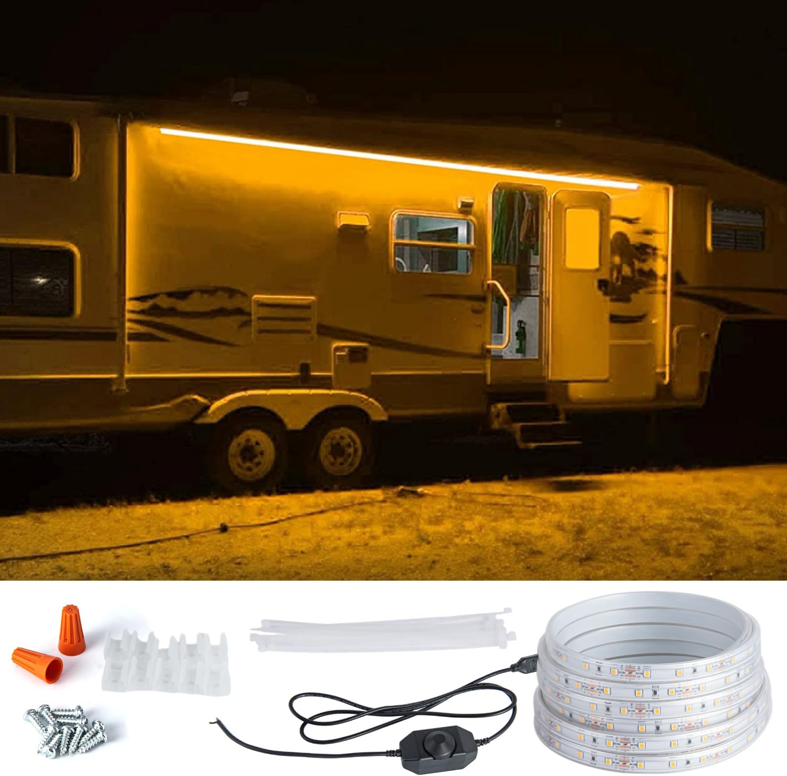 Amazon.com: JUNWEN 12V Warm RV Camper Awning Lights, 16.4ft Flexible ...