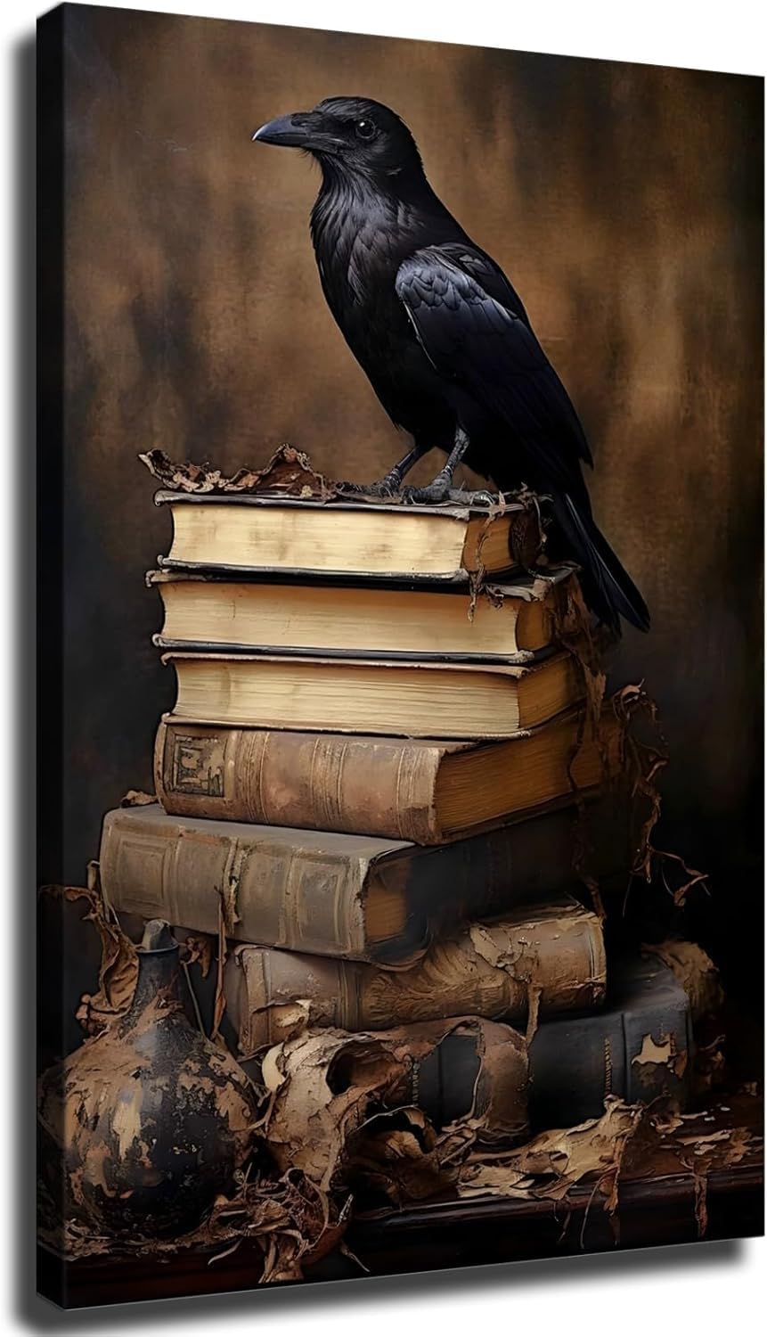 Amazon.com: ARCO SPORTS Raven on Stack of Books Art Canvas Print, Dark ...
