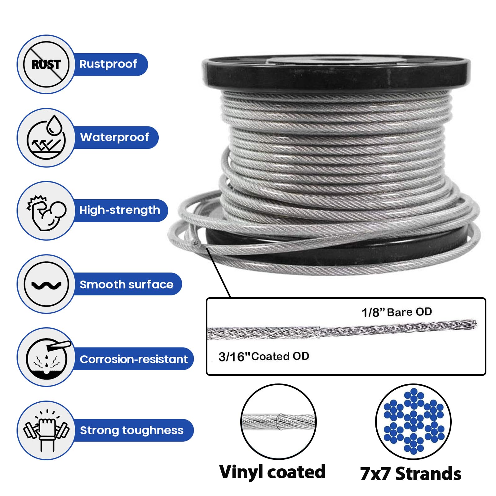 Wire Rope 400FT Vinyl Coated Stainless Steel Kit - 1/8 Cable With ...