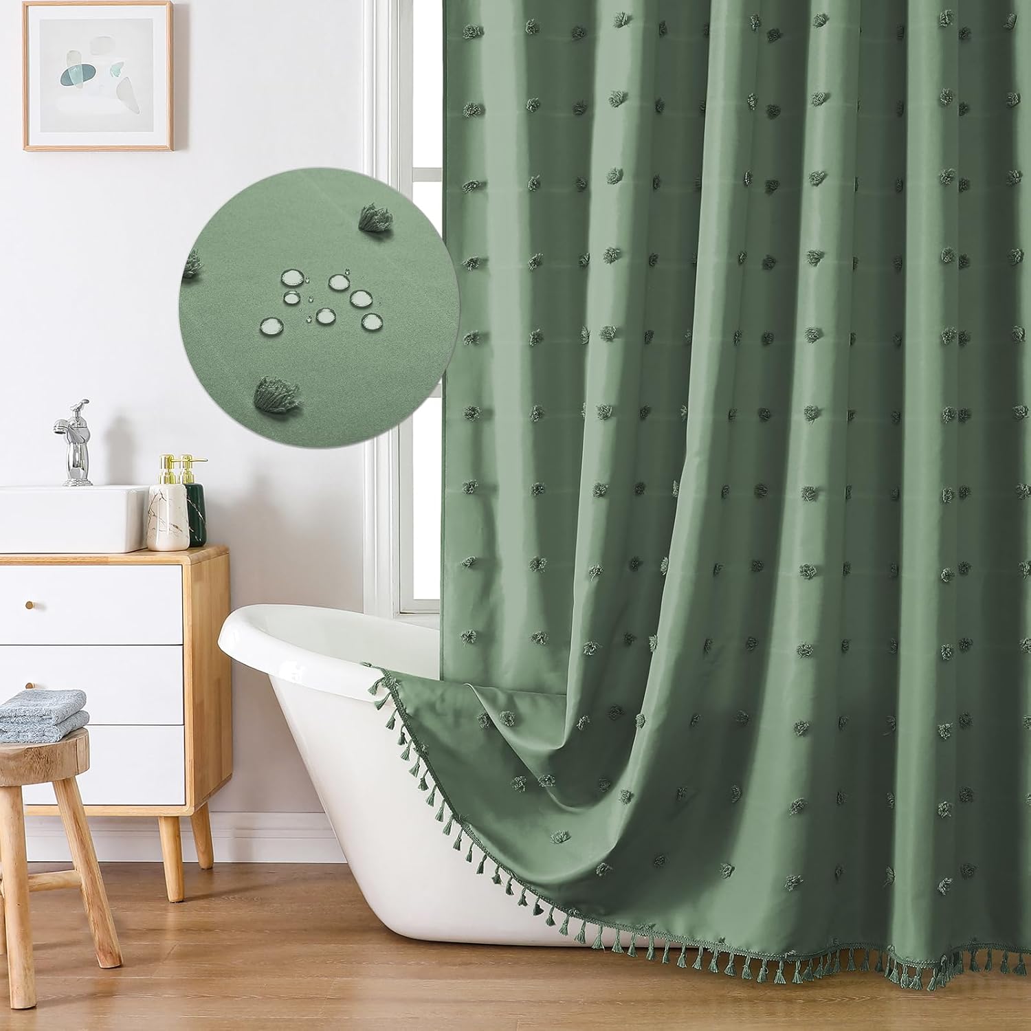 Amazon.com: LilyCat Boho Farmhouse Dark Green Fabric Shower Curtain ...
