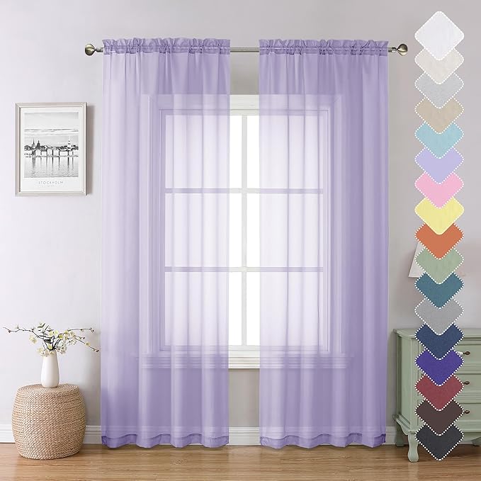 Amazon.com: Lecloud Light Purple Sheer Curtains 84 Inches Long 2 Panels ...