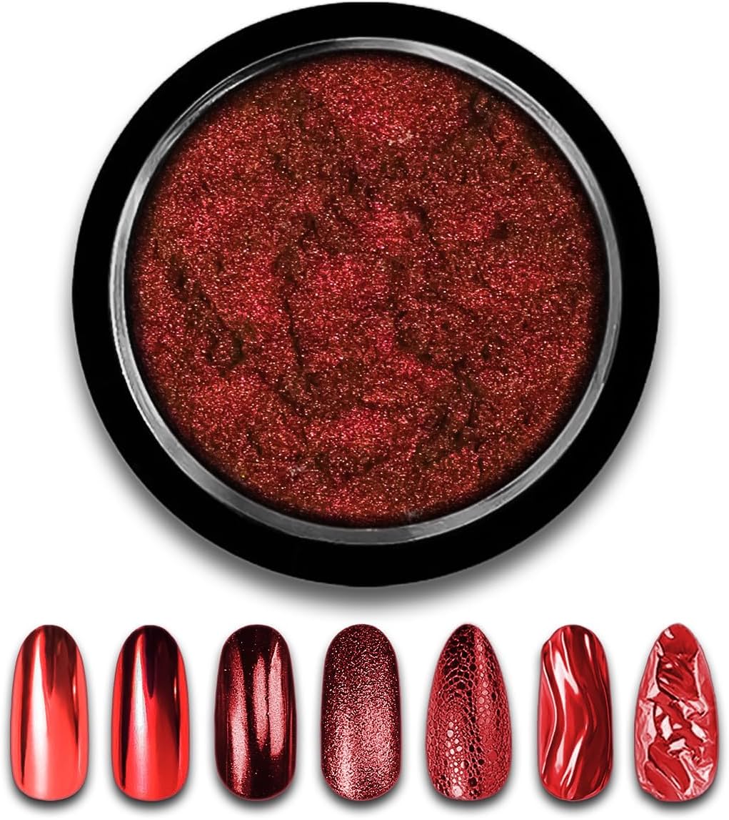 Amazon.com: Red Chrome Nail Powder Mirror Effect Metallic Dust ...