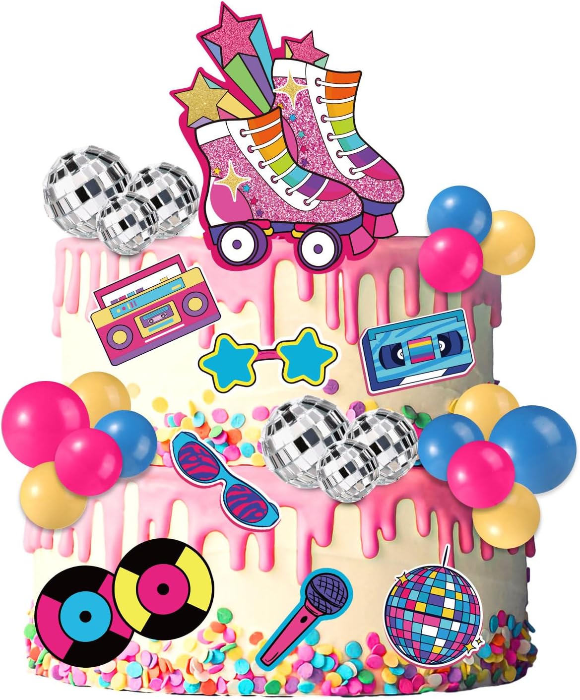Amazon.com: 31pcs Roller Skate Cake Toppers, Disco Ball Cake Topper ...