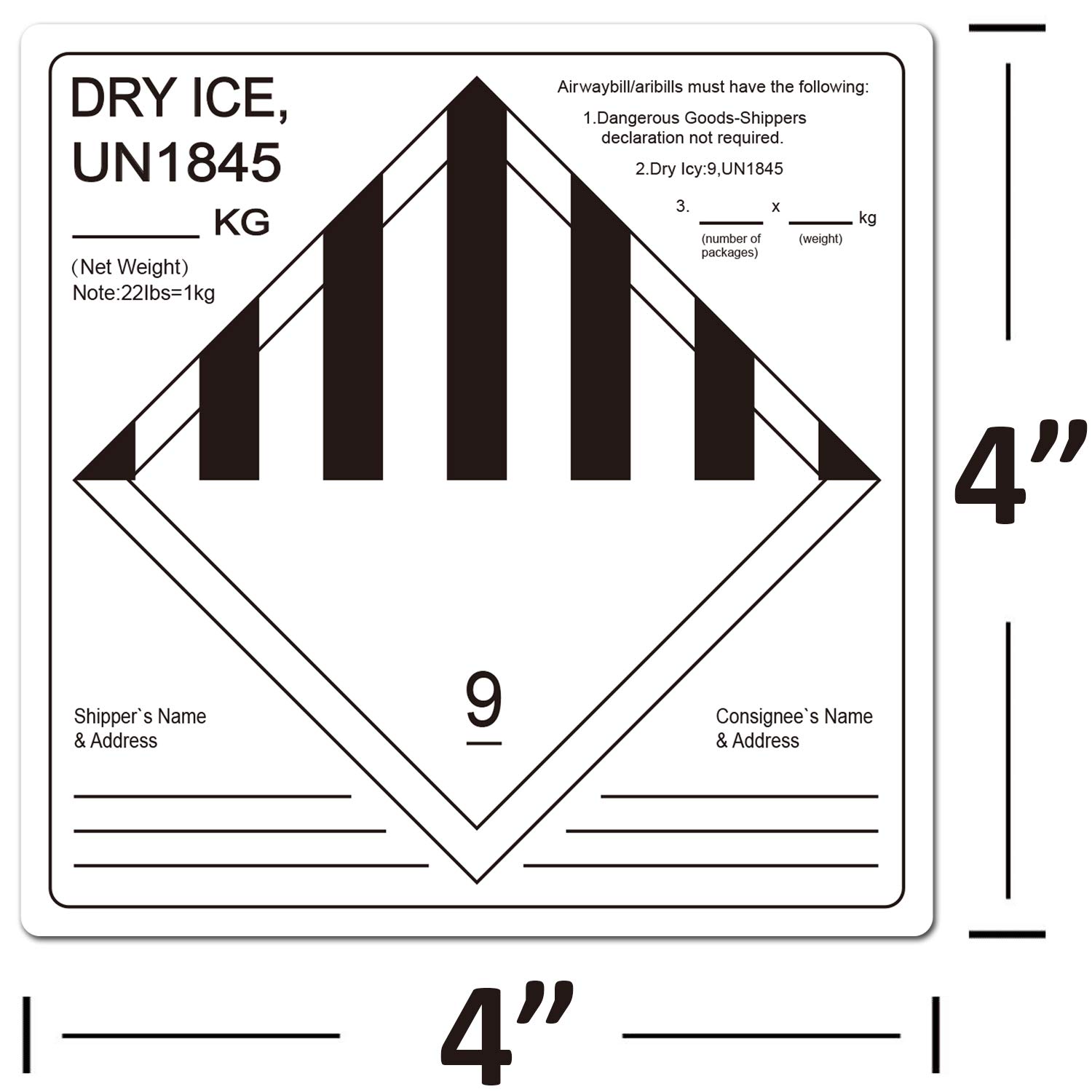 wootile Dry Ice Shipping Stickers Hazard Class 9 Labels 4 x 4 - 250 ...