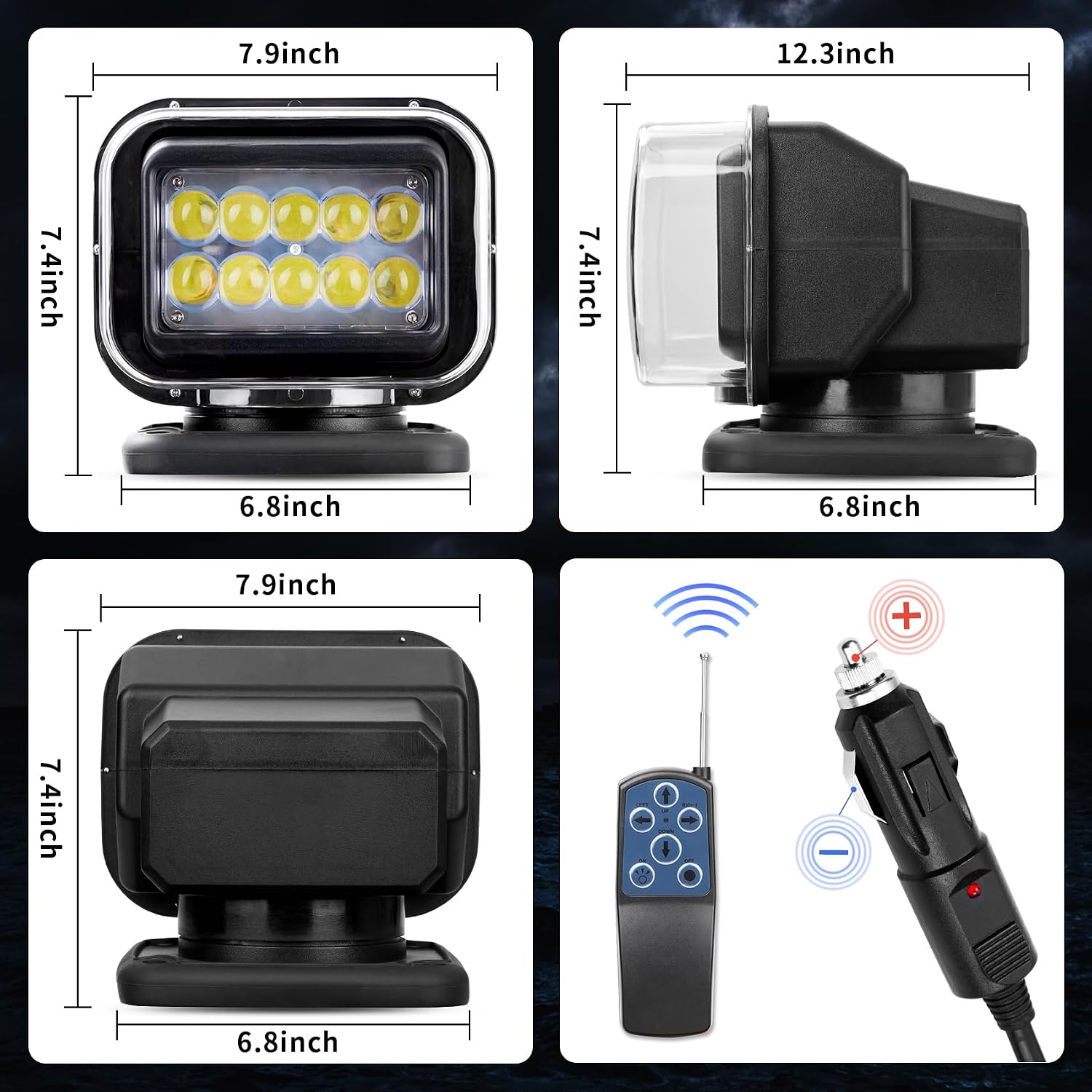 Boat Spotlight Marine Led Waterproof 50W LED Remote Control Spot Light ...