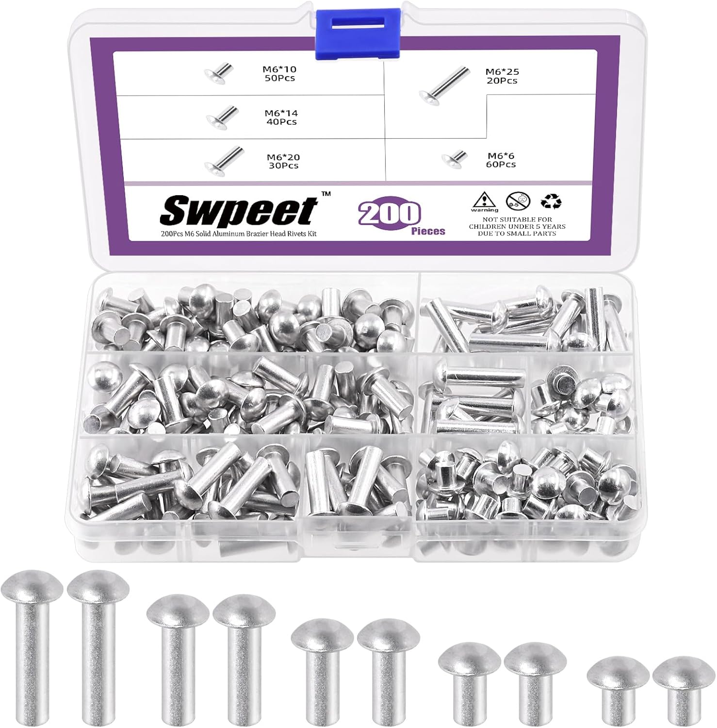 Amazon.com: Swpeet 200Pcs M6 × 6mm 10mm 14mm 20mm 25mm Solid Aluminum ...