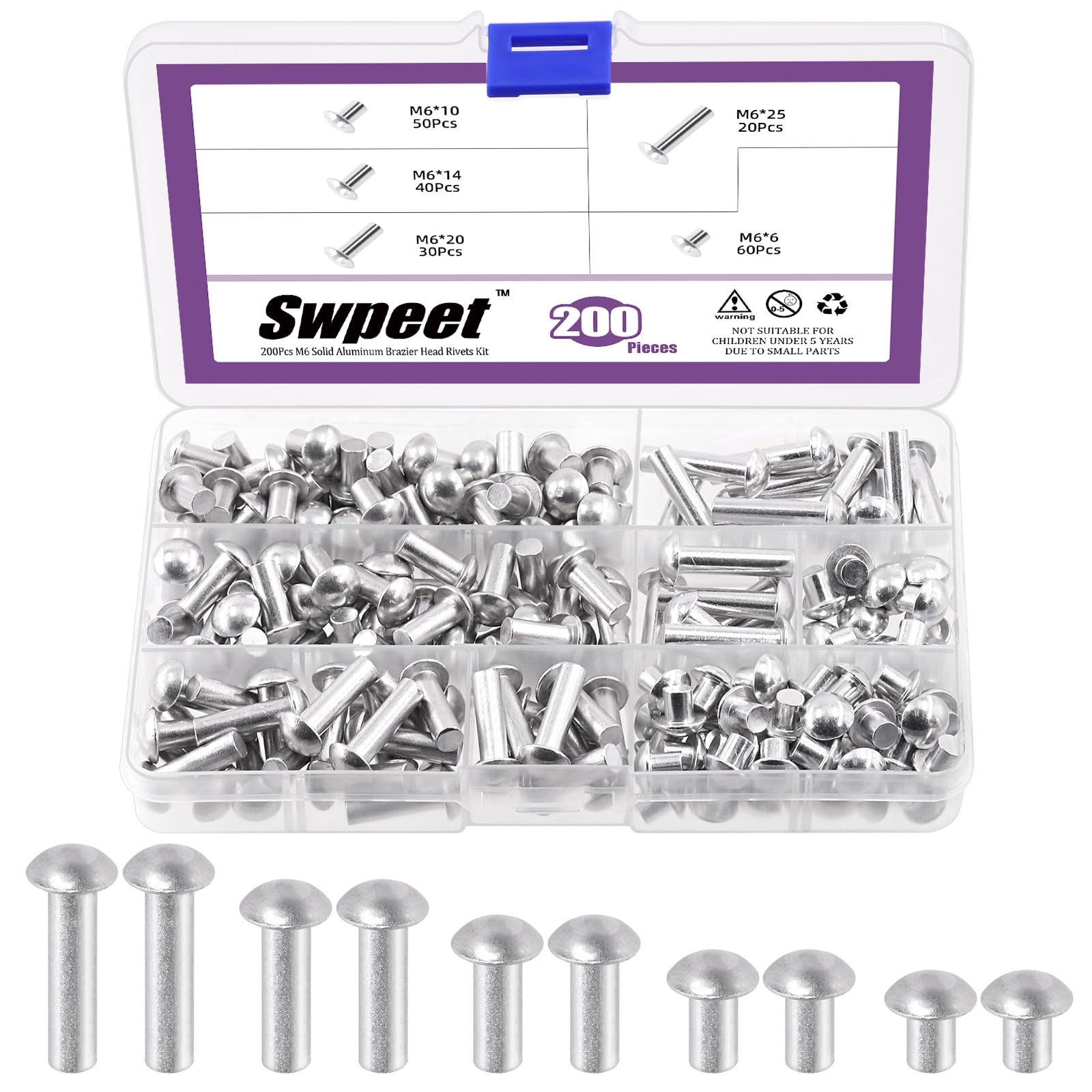 Amazon.com: Swpeet 200Pcs M6 × 6mm 10mm 14mm 20mm 25mm Solid Aluminum ...