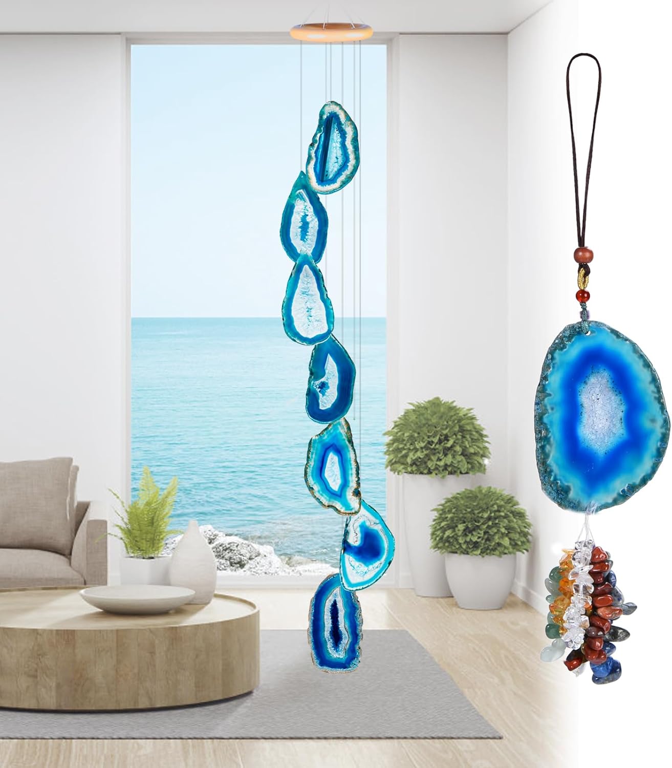Amazon.com : Crystals and Healing Stones, Agate Wind Chime 29 inches ...
