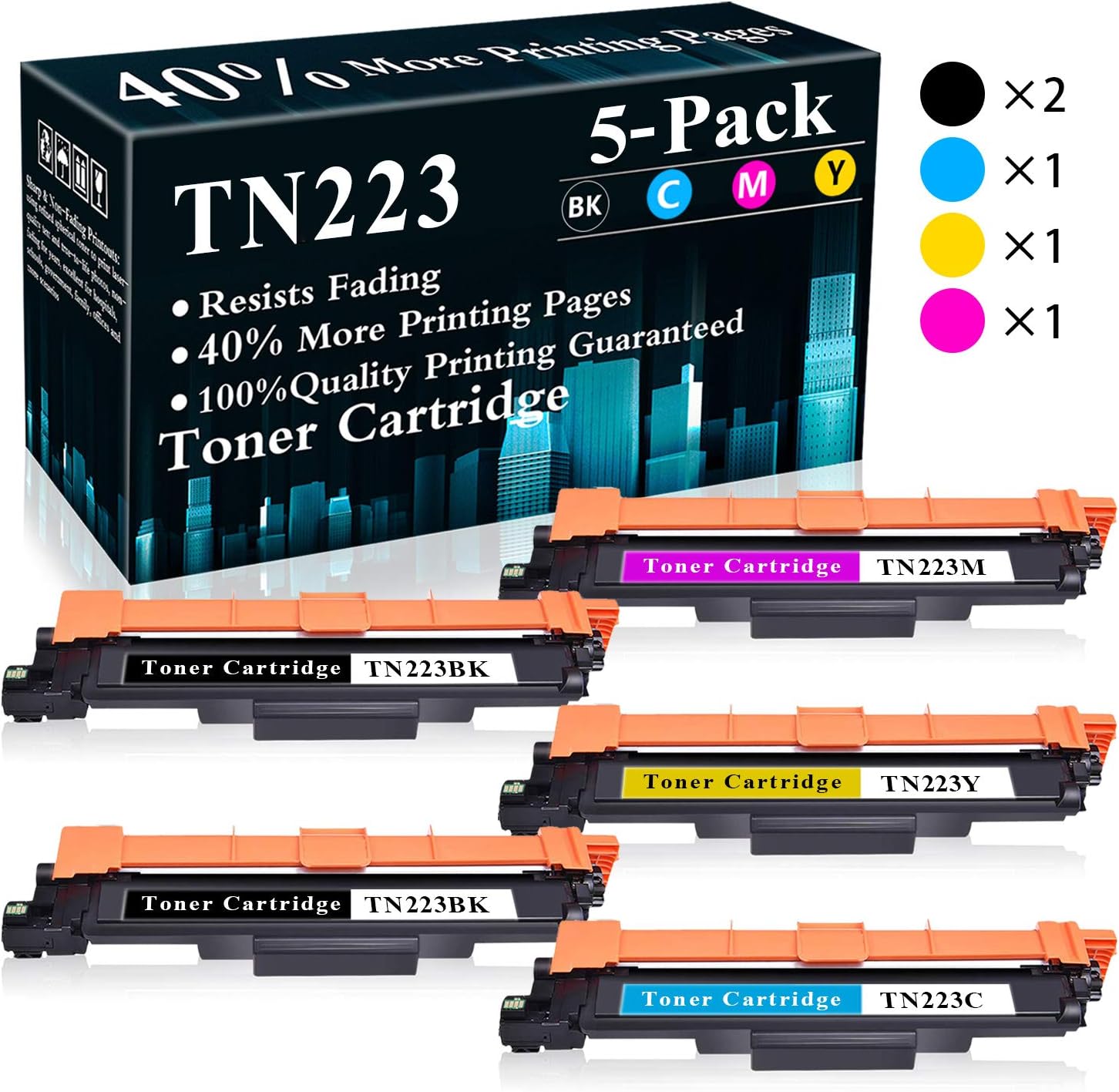 Amazon.com: 5-Pack (2BK+C+M+Y) Cartridge TN223BK,TN223C,TN223M,TN223Y ...