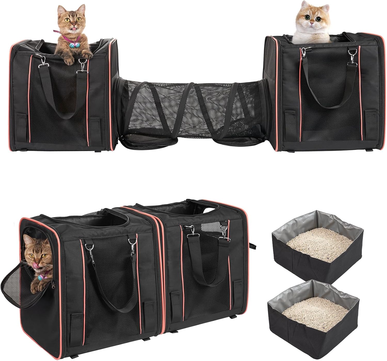 Amazon.com : Expandable Double Cat Carrier for 2 Large Cats with 2 ...