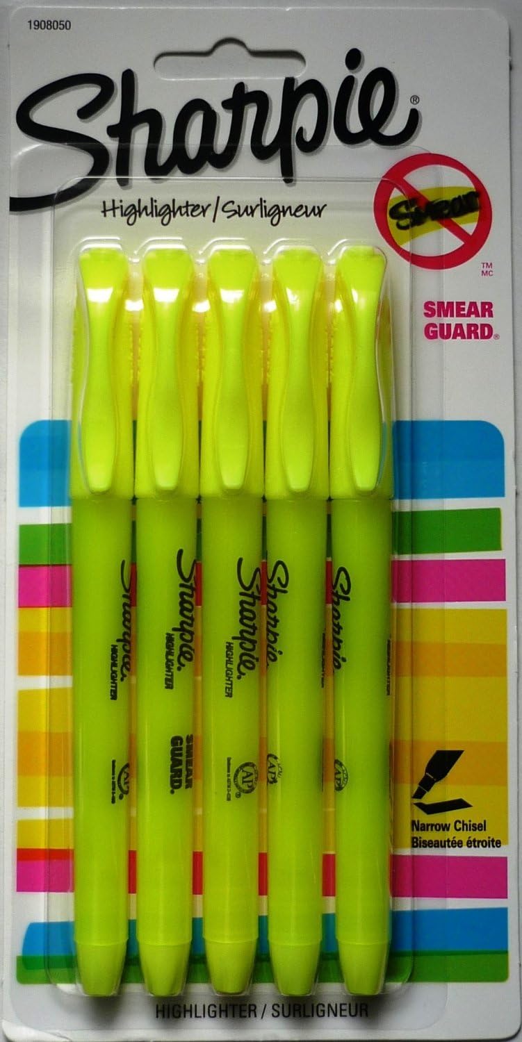 Amazon.com : SHARPIE Fluorescent Yellow Highlighter Narrow Chisel 5 ...