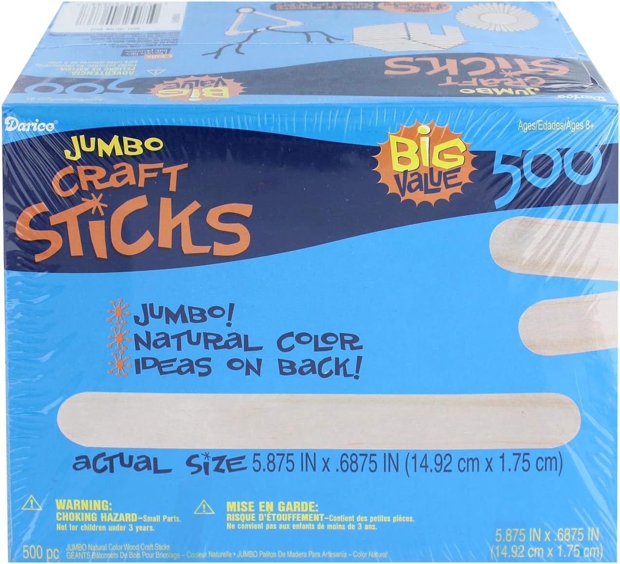 Amazon.com: Darice Natural Jumbo Wood Craft Sticks Color, per Pack, 500 ...