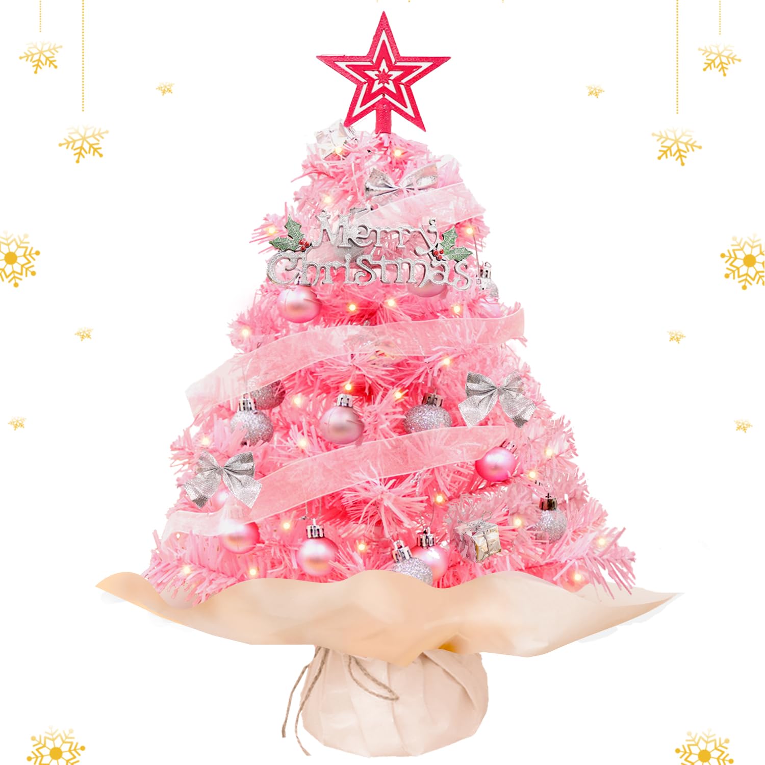 Amazon.com: FOTSHARER 2FT Christmas Tree Pink Mini Christmas Tree with ...