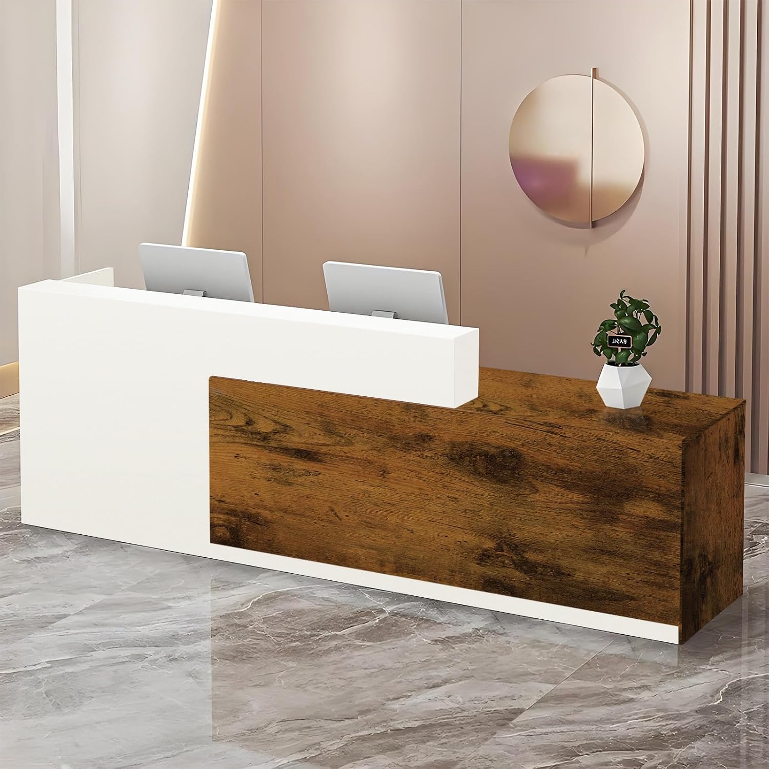 Amazon.com: Modern Reception Desk with Storage Drawers and Open Shelves ...