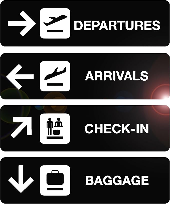 Amazon.com : Airport Directional Sign Vinyl Decals – Set of 4 Travel ...