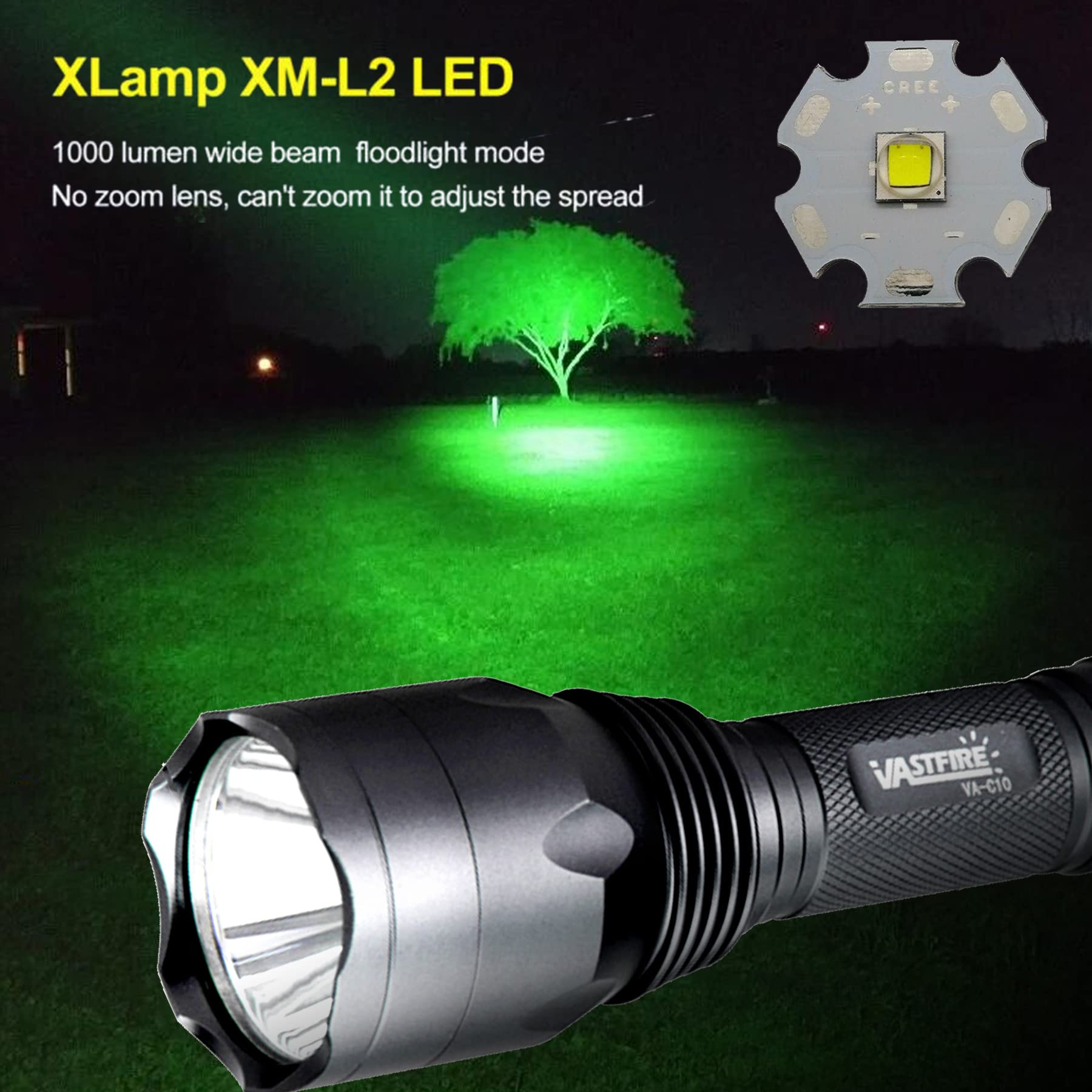 VASTFIRE 350 Yard LED Green Flashlight Kit Hog Coyote Varmints Predator ...