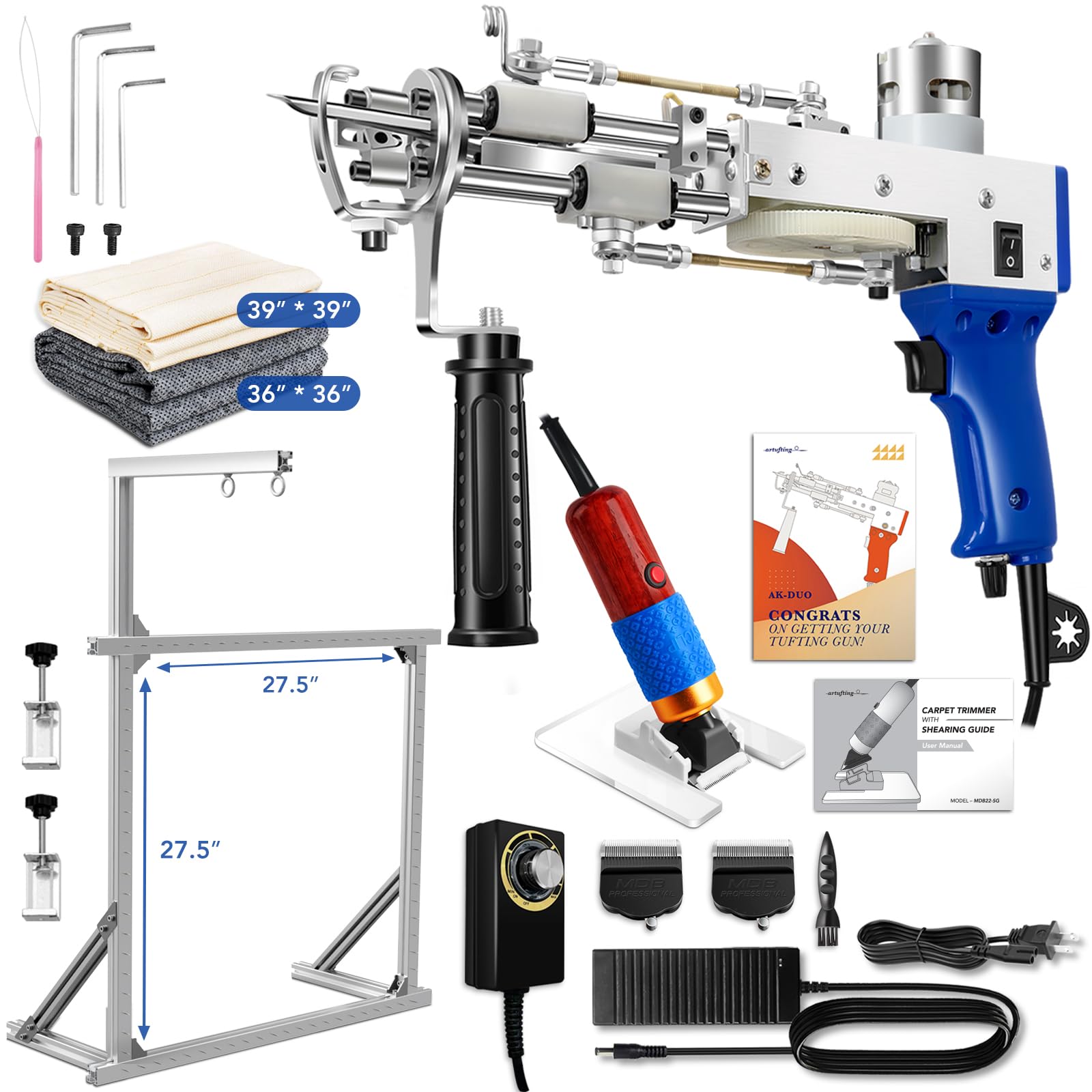 Amazon.com: Rug Tufting Gun Starter Kit with Aluminum Frame & Carpet ...