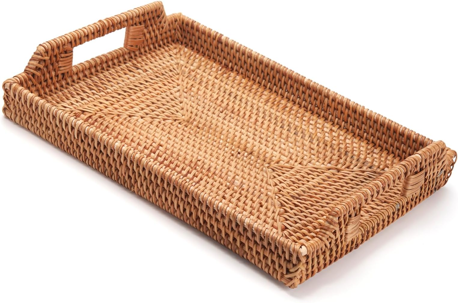 Amazon.com: 2 Pack Rectangle Rattan Serving Trays with Handles ...