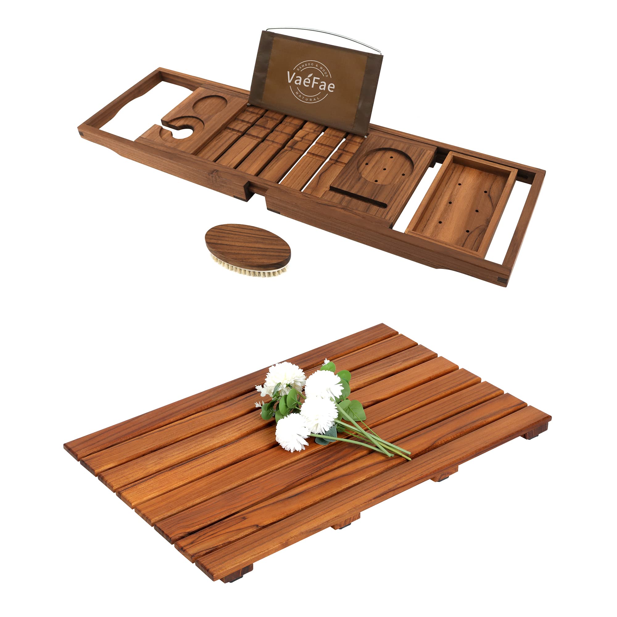 Amazon.com: Teak Bathtub Tray and Teak Shower Mat L : Home & Kitchen