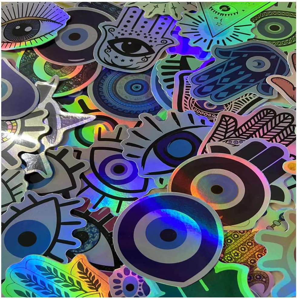 Rikapeto 50PCS Holographic Evil Eye Stickers,Vintage Blue Eyes Stickers ...