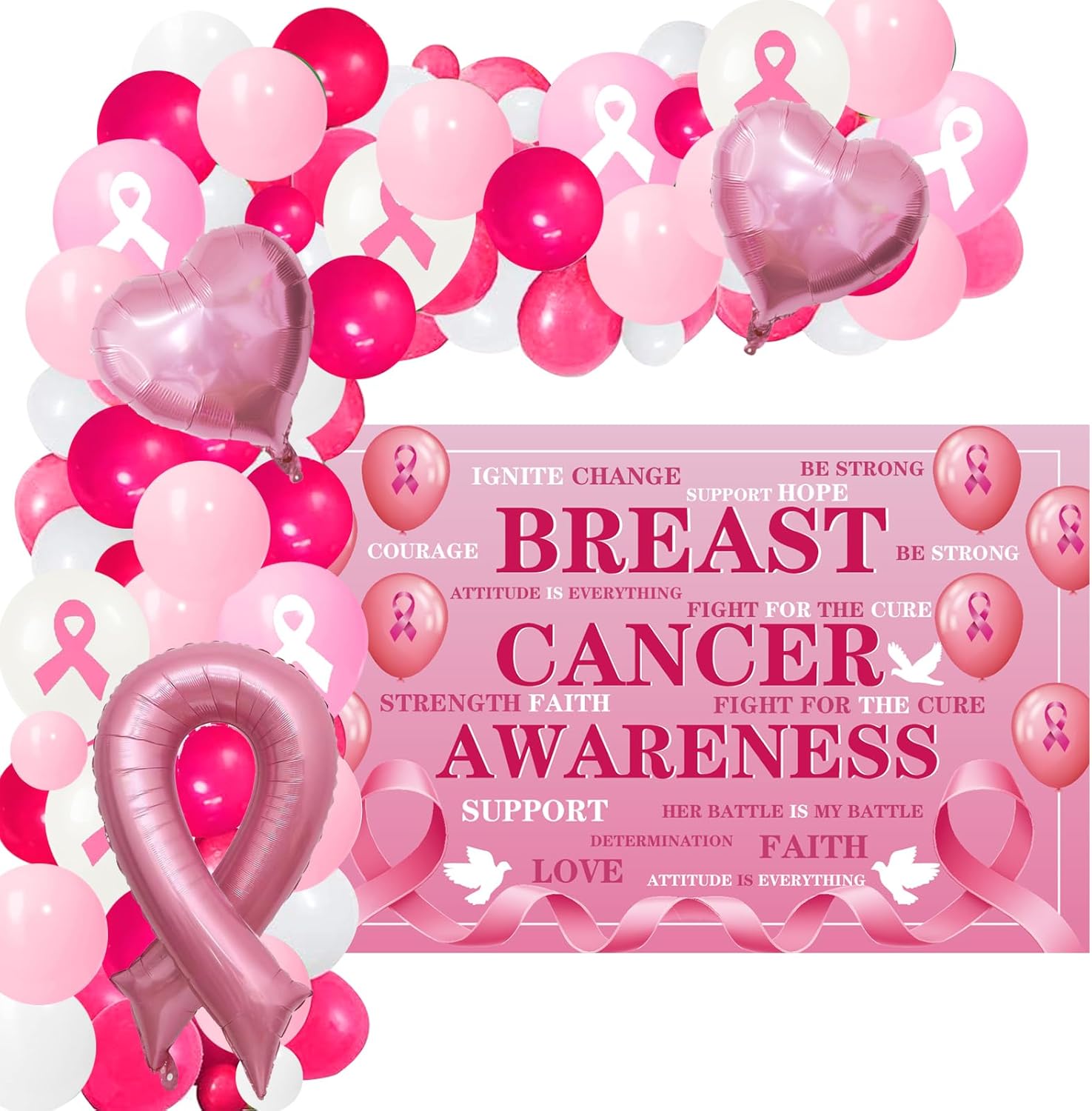 118 Pcs Breast Cancer Awareness Balloons Arch Garland Includes Pink ...