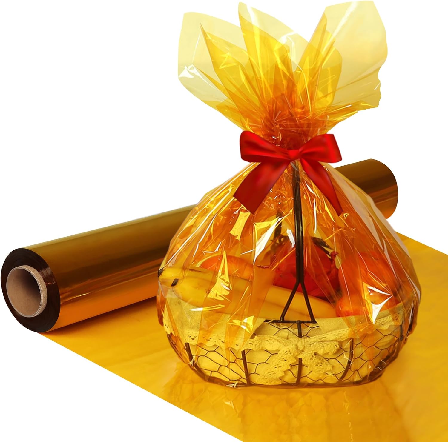 Amazon.com: SYOGUA 34in x 100ft Gold Cellophane Wrap Roll - Transparent ...