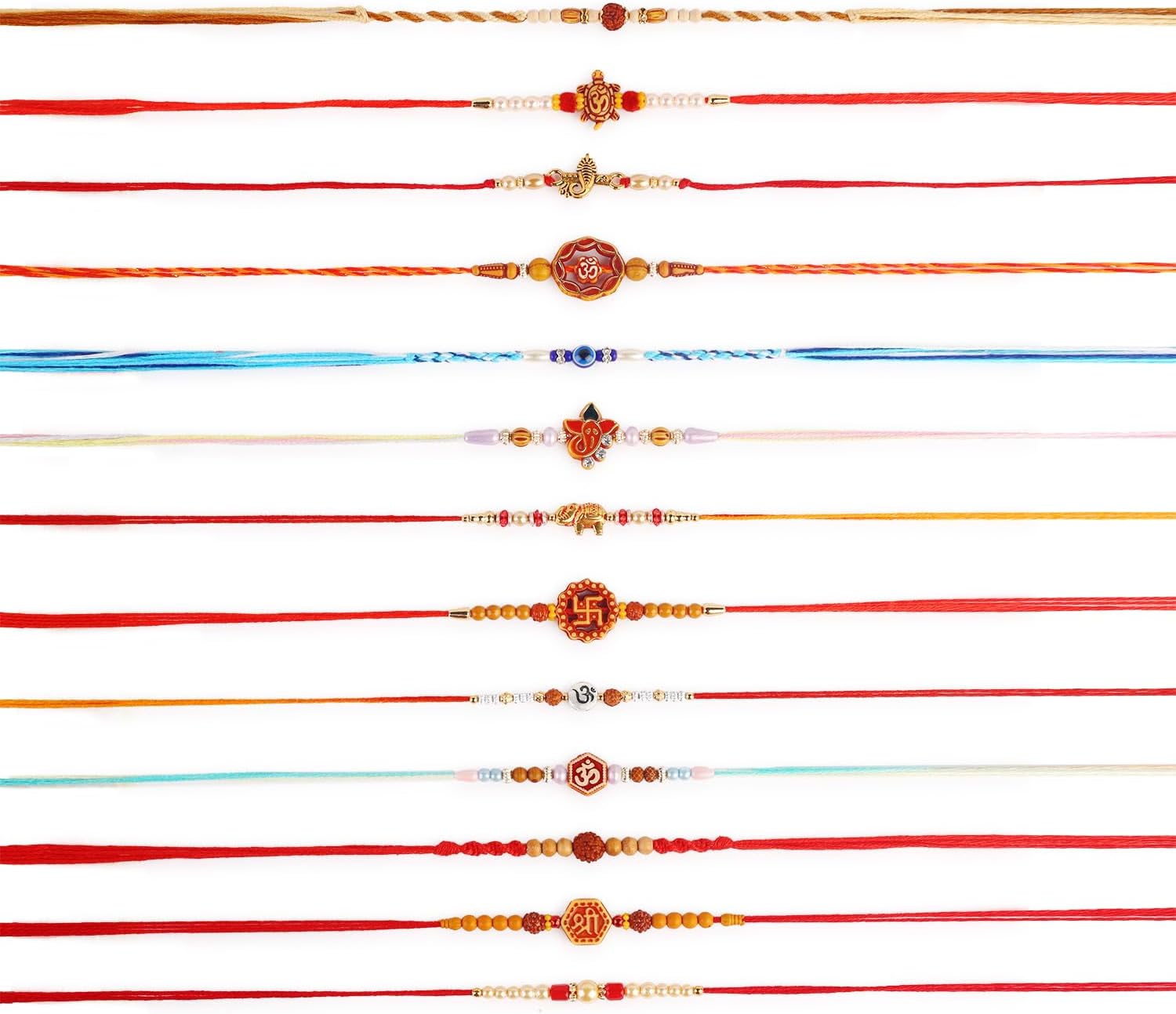 Dugan Set of 12 Rakhi Set with Rakhi Greeting Card Roli Chawal Packet ...