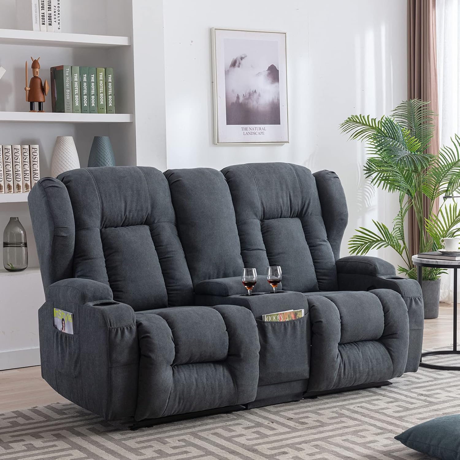 Amazon.com: VUYUYU Loveseat Recliner Sofa with Console, Wingback Double ...
