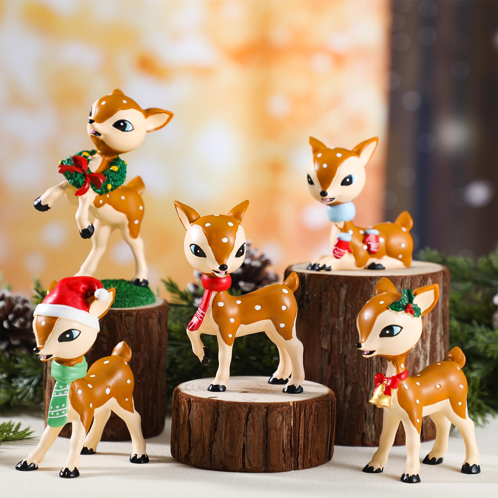 Amazon.com: Wesiti 5 Pcs Christmas Vintage Resin Reindeer Figurine ...
