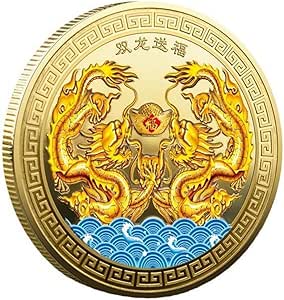 Amazon.com: New Model Chinese Lucky Coin Dragon Coin Twin Dragons ...